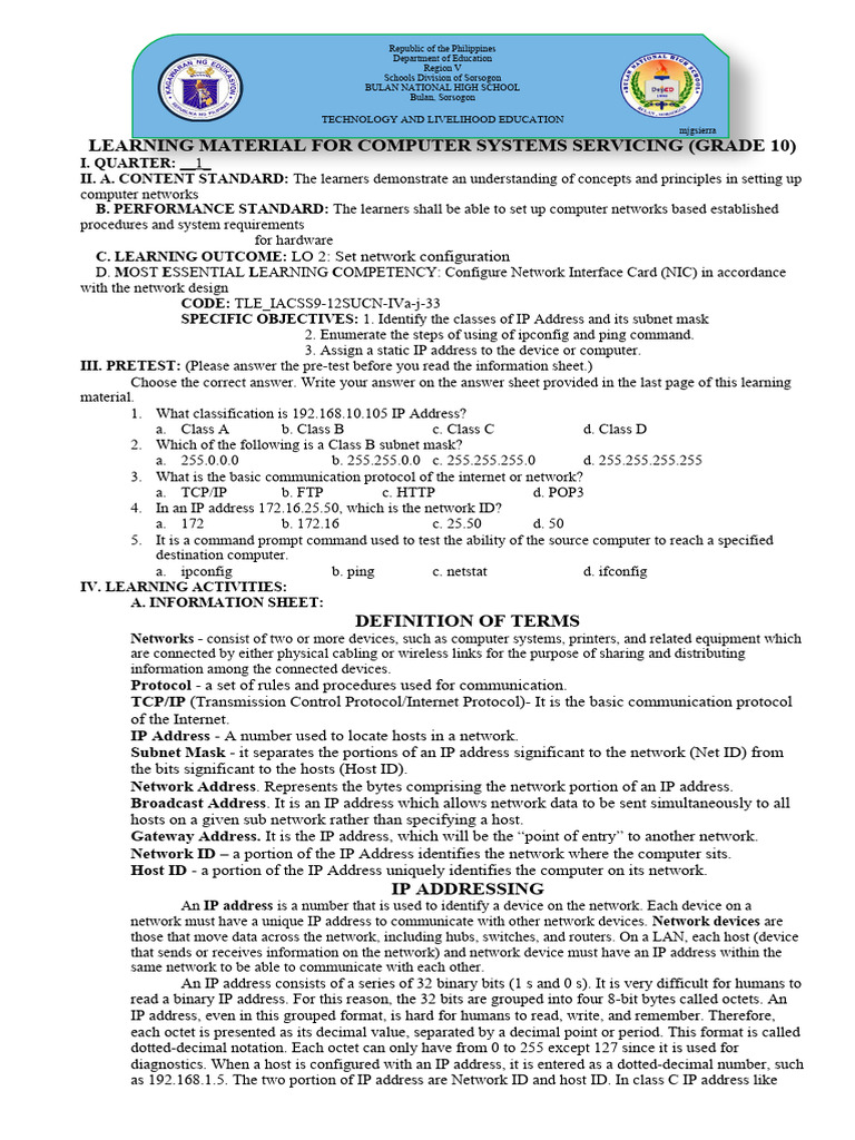 Carlos CSS10 Q1 LM3 | PDF | Ip Address | Computer Network