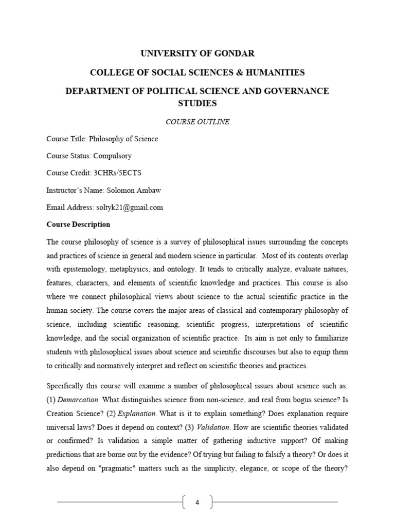 Phil of Scie course outline | PDF | Science | Falsifiability