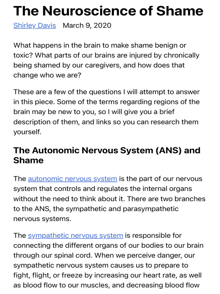 The Neuroscience of Shame | PDF | Autonomic Nervous System | Complex ...