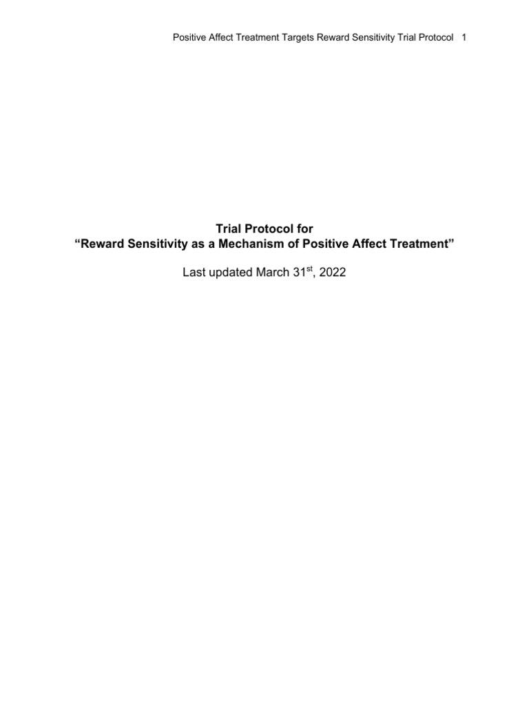 Positive Affect Treatment Targets Reward Sensitivity Trial Protocol ...