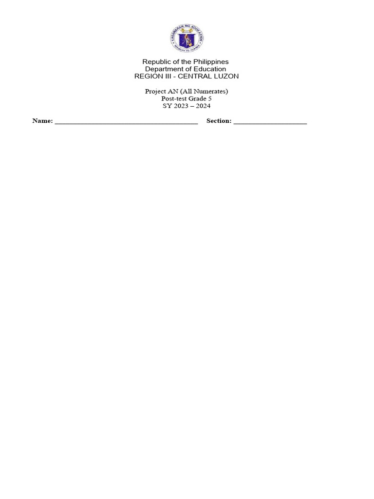 Grade 5 Project An Assessment Tool Pre Test | PDF | Teaching Methods ...