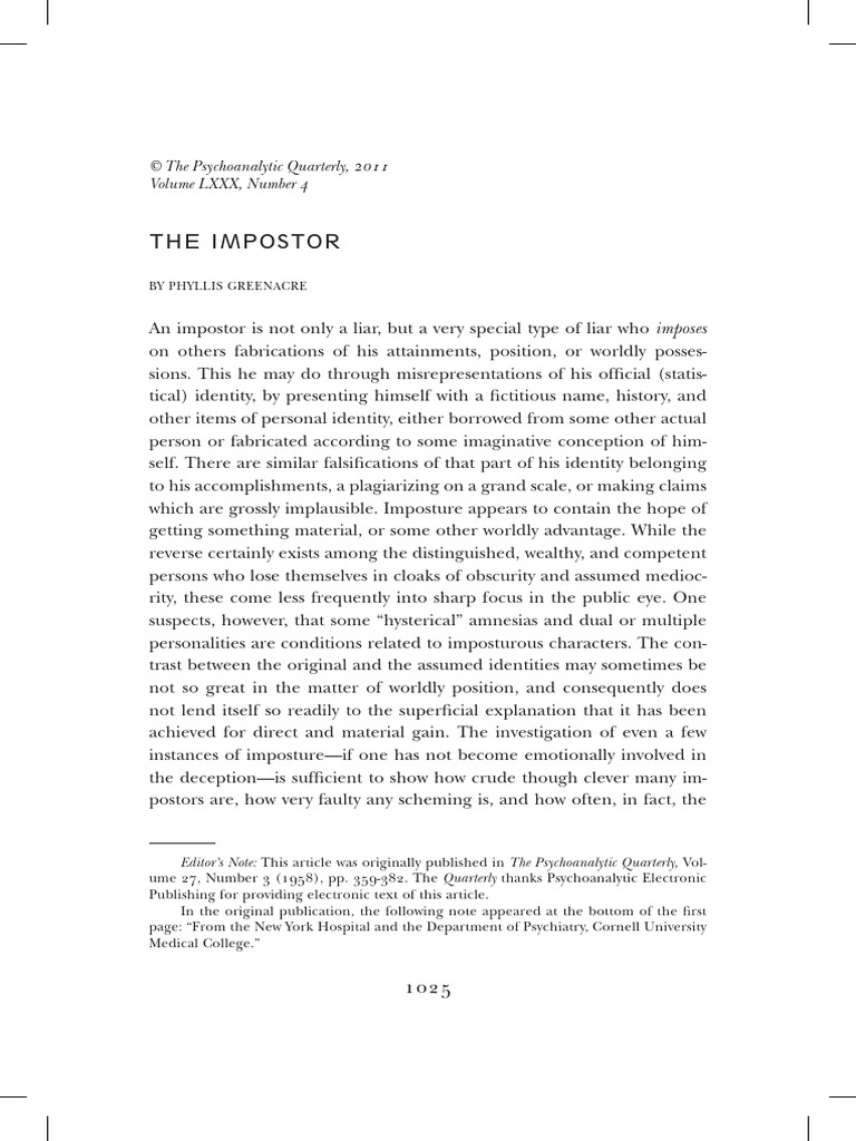 Greenacre - The Impostor | PDF | Psychoanalysis | Oedipus Complex