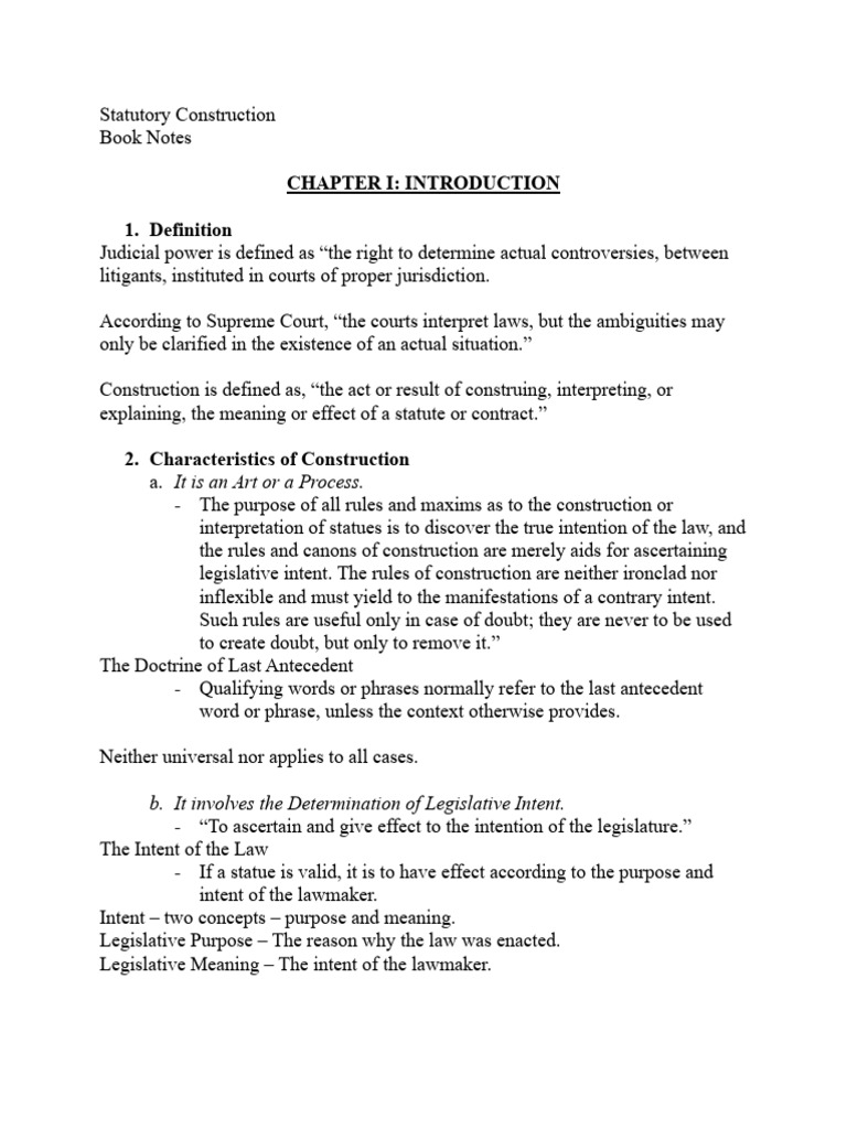 Statutory Construction Notes | PDF | Statutory Interpretation | Bill (Law)