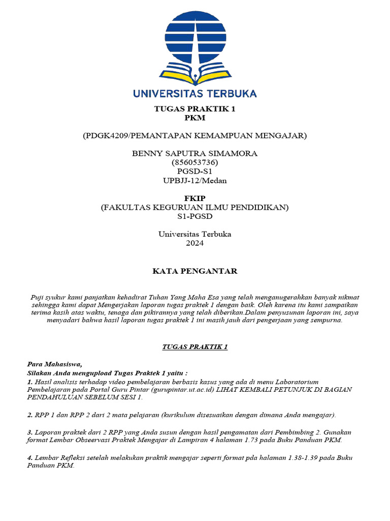 Tugas Praktek 1 Pemantapan Kemampuan Mengajar PDGK4209 | PDF | Karier & Perkembangan