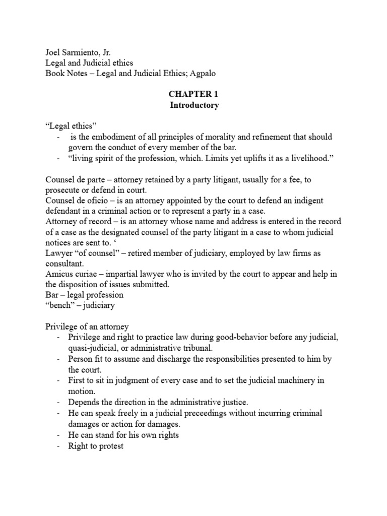 Basic Legal and Judicial Ethics Notes | PDF | Lawyer | Practice Of Law