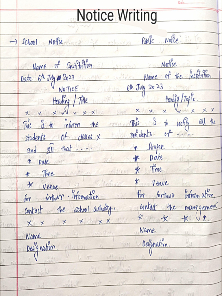 Writing Notice Writing Notes With Practice Questions | PDF