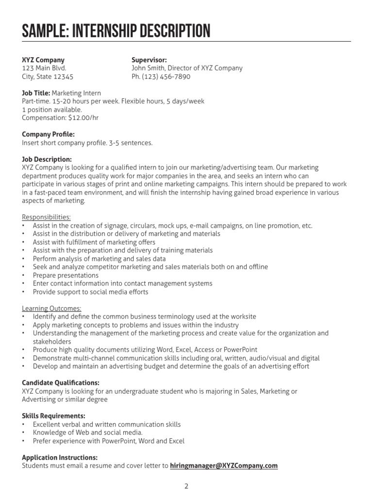 Sample Internship Description | PDF
