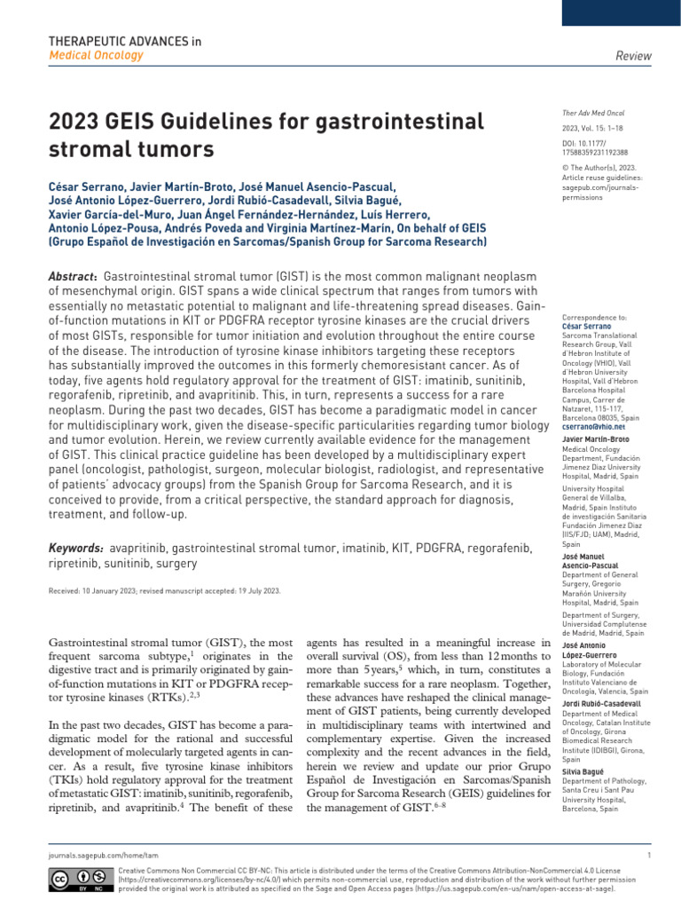 2023 GEIS GIST Management Guidelines | PDF | Medical Specialties ...