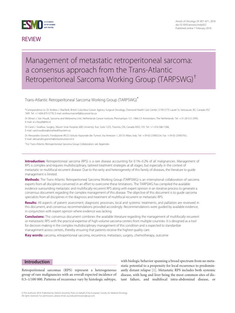 Metastatic Retroperitoneal Sarcoma Management Guide | PDF | Metastasis | Biopsy