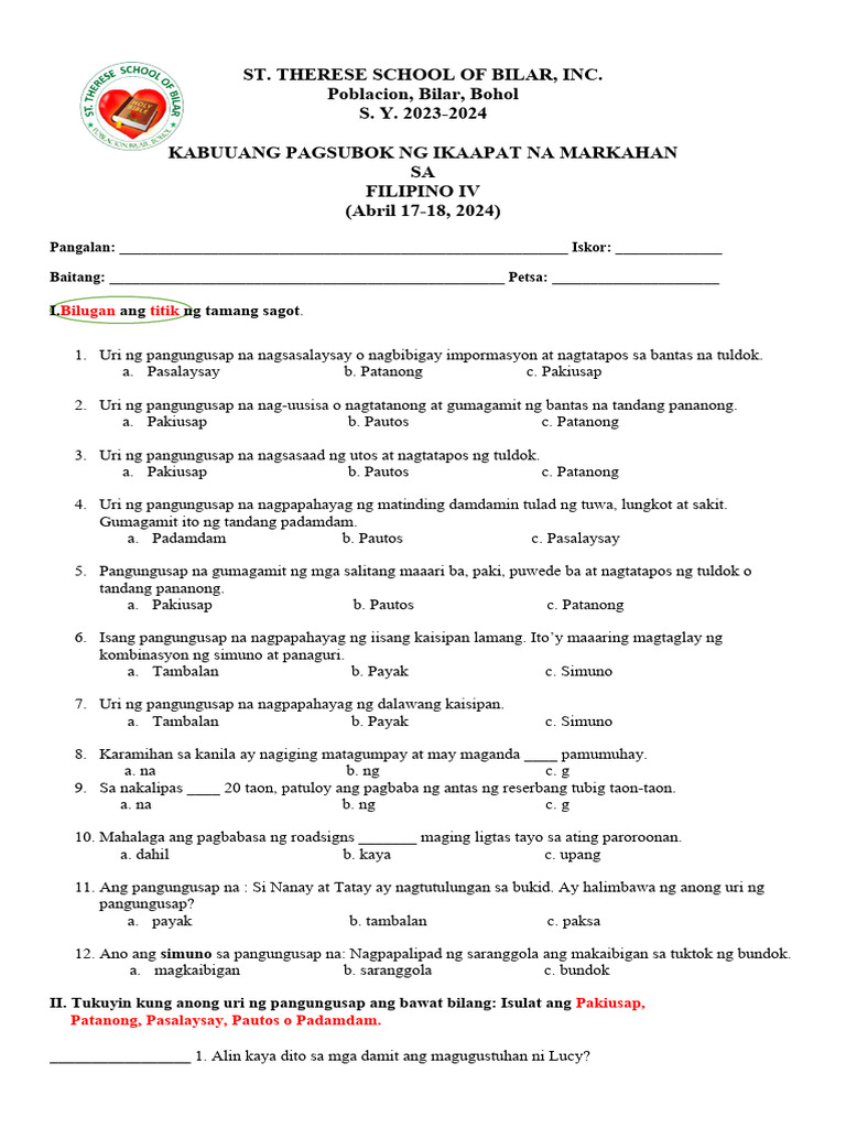 4th Periodical Test | PDF