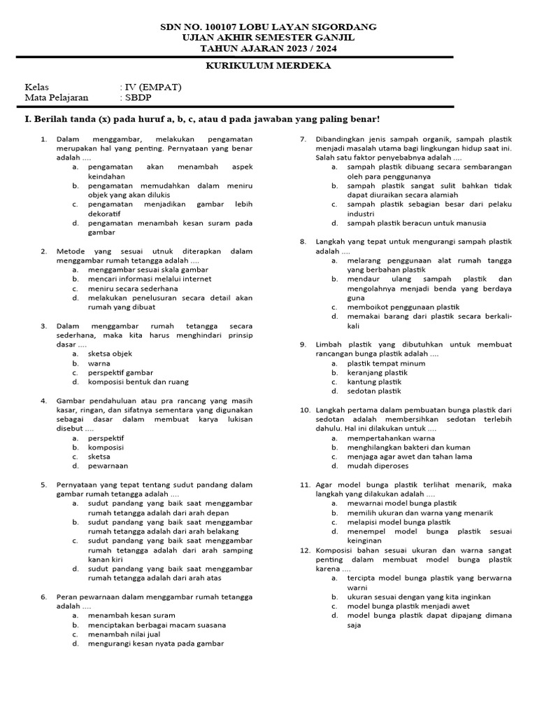 SAS 1 Seni Rupa Kelas IV | PDF