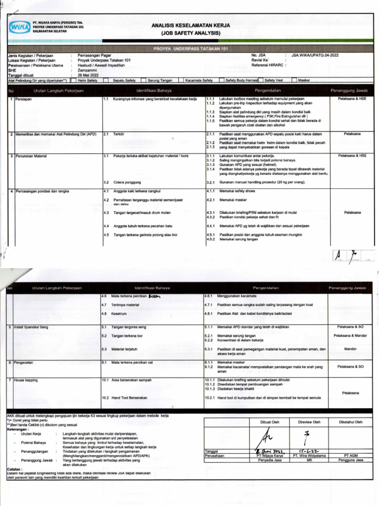 JSA - Pemasangan Pagar | PDF
