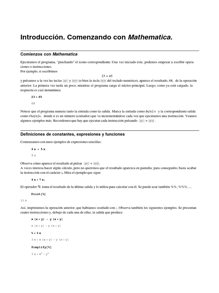 Introduccion de Mathematica | PDF | Ecuaciones | Variable (Matemáticas)