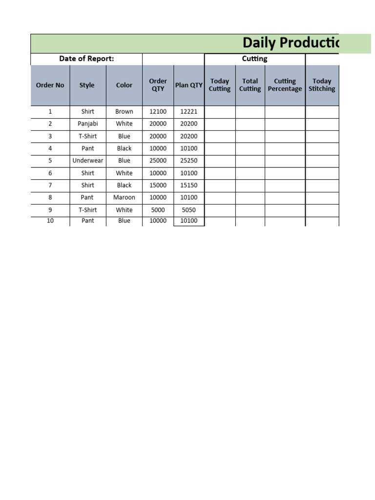 Daily Production Report Template | PDF | T Shirt | Dress Codes