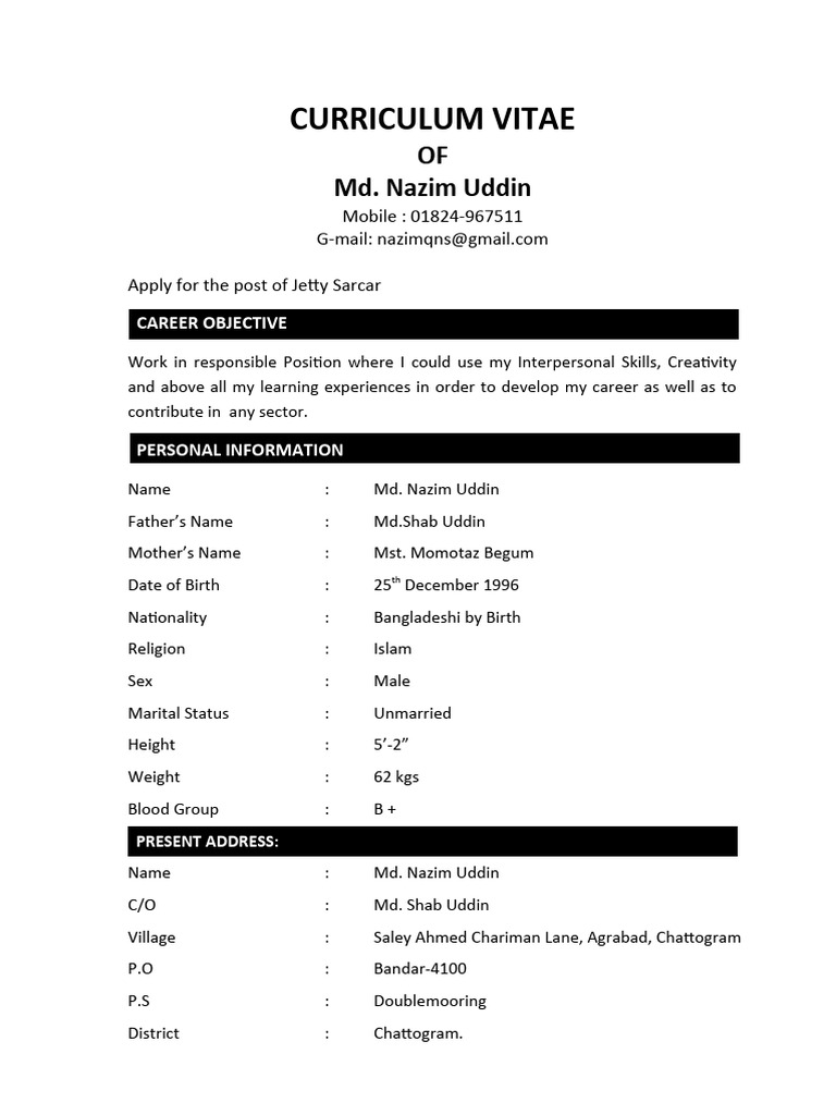 Curriculum Vitae Md. Nazim Uddin | PDF | Bangladesh