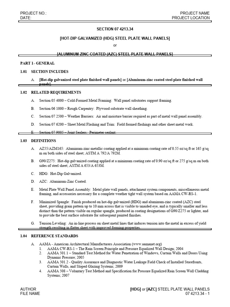 Section+074213-34 SQA HDG+or+AZC+Steel+Plate+Wall+Panels-Guide+Spec+ ...