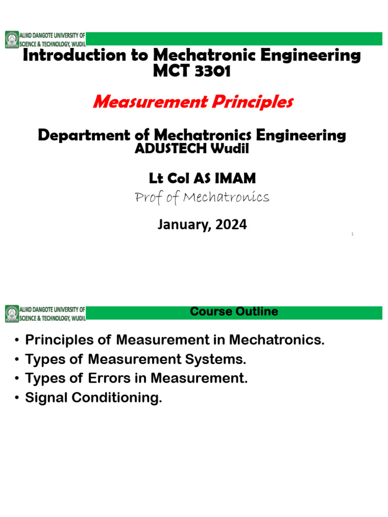 Lecture 2 MCT 3301 - Measurement Principles | PDF | Analog To Digital Converter | Electronic Filter