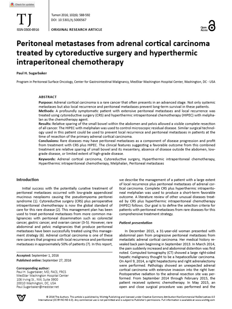 Sugarbaker 2016 Peritoneal Metastases From Adrenal Cortical Carcinoma ...