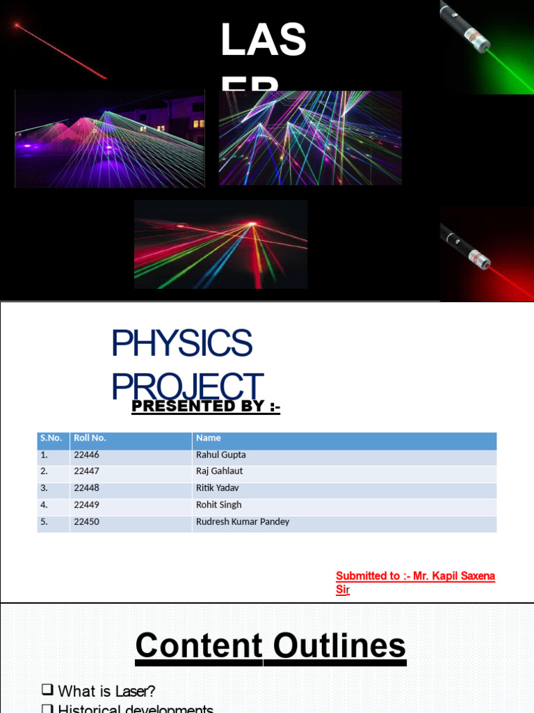 Laser Physics Project Overview | PDF | Laser | Emission Spectrum