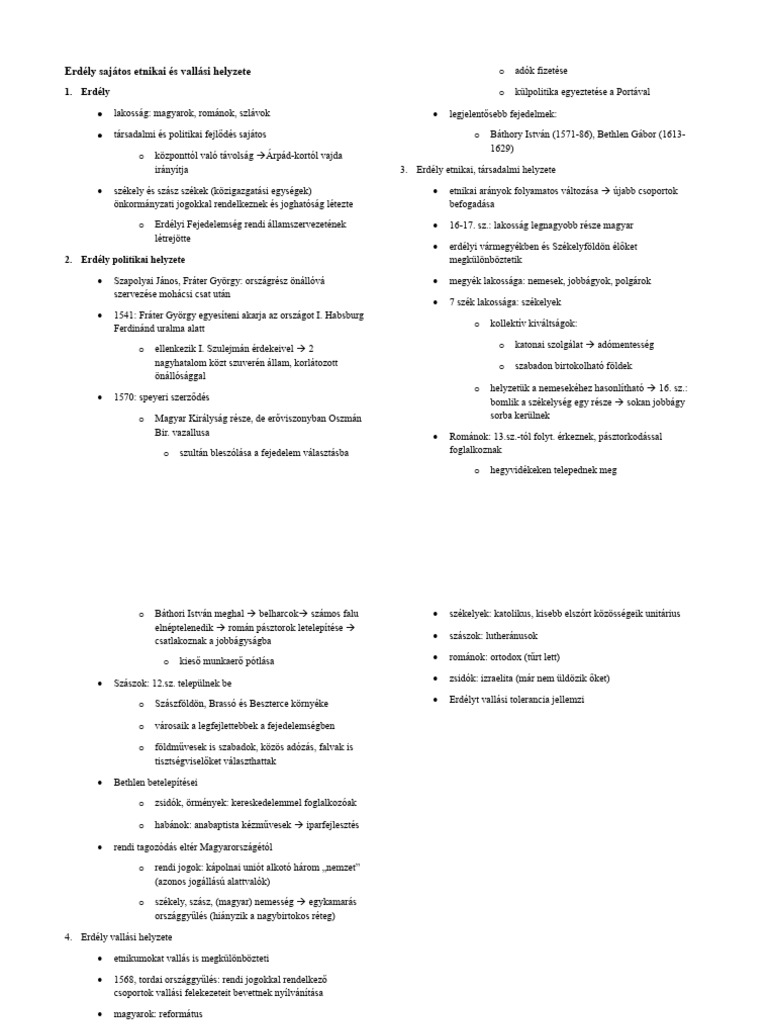 Erdély Sajátos Etnikai És Vallási Helyzete | PDF