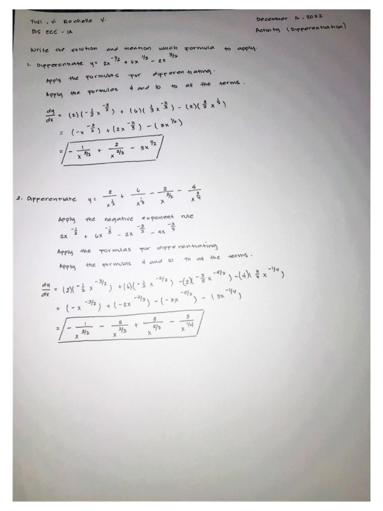 CALC - Activity in Differentiation | PDF