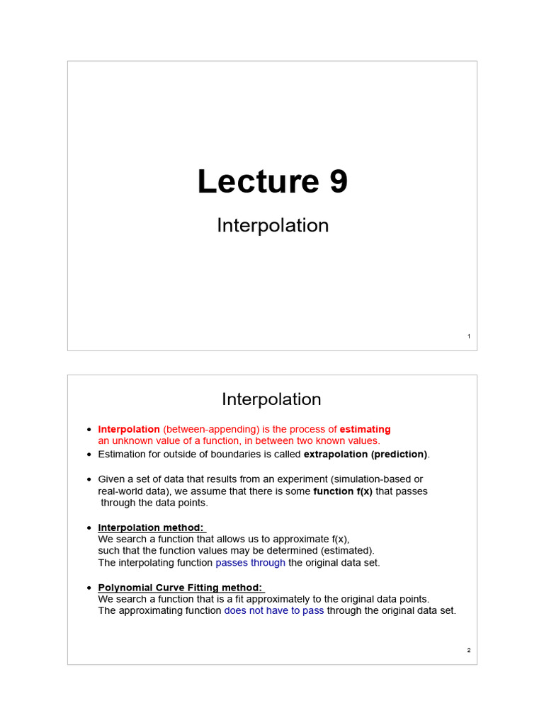 Lecture9 Interpolation | Download Free PDF | Interpolation | Numerical Analysis