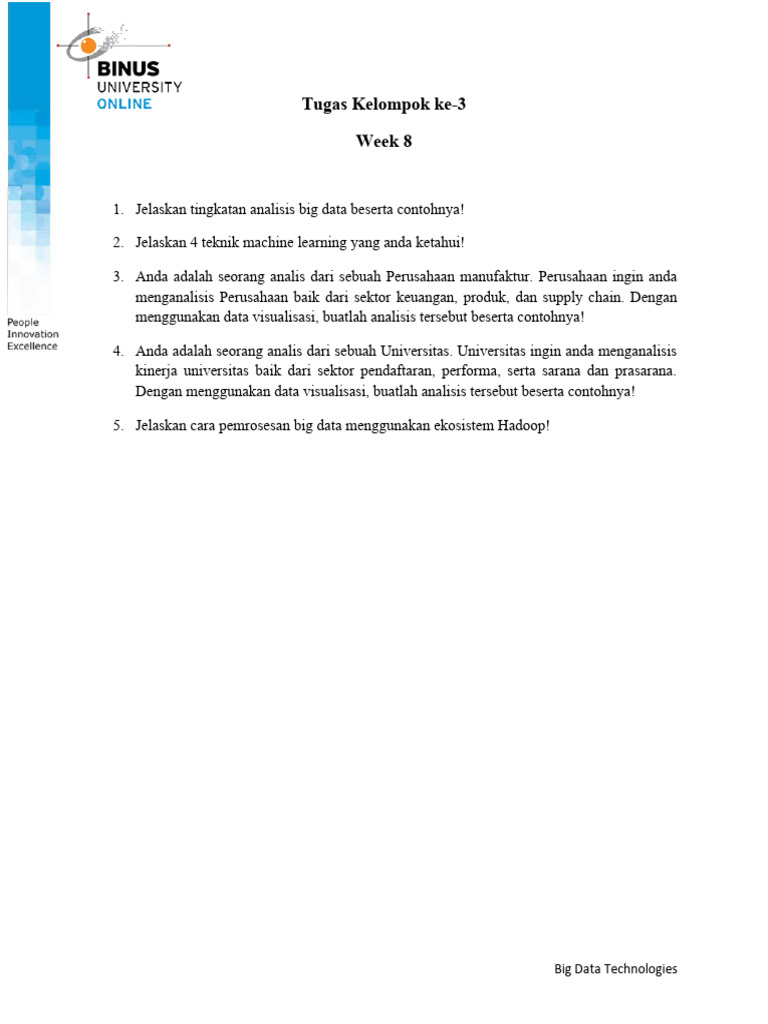 Tugas Kelompok Ke-3 Week 8: Big Data Technologies | PDF | Karier & Perkembangan | Komputer