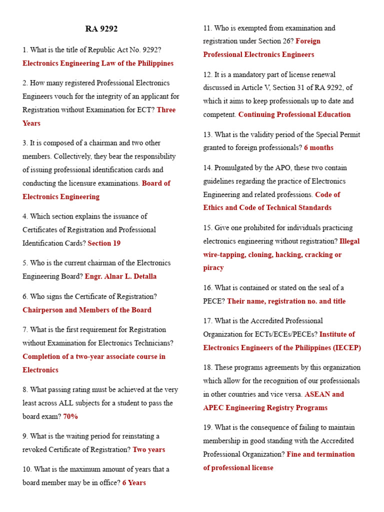 ECE LAWS Reviewer | PDF | Engineer | Professional Development