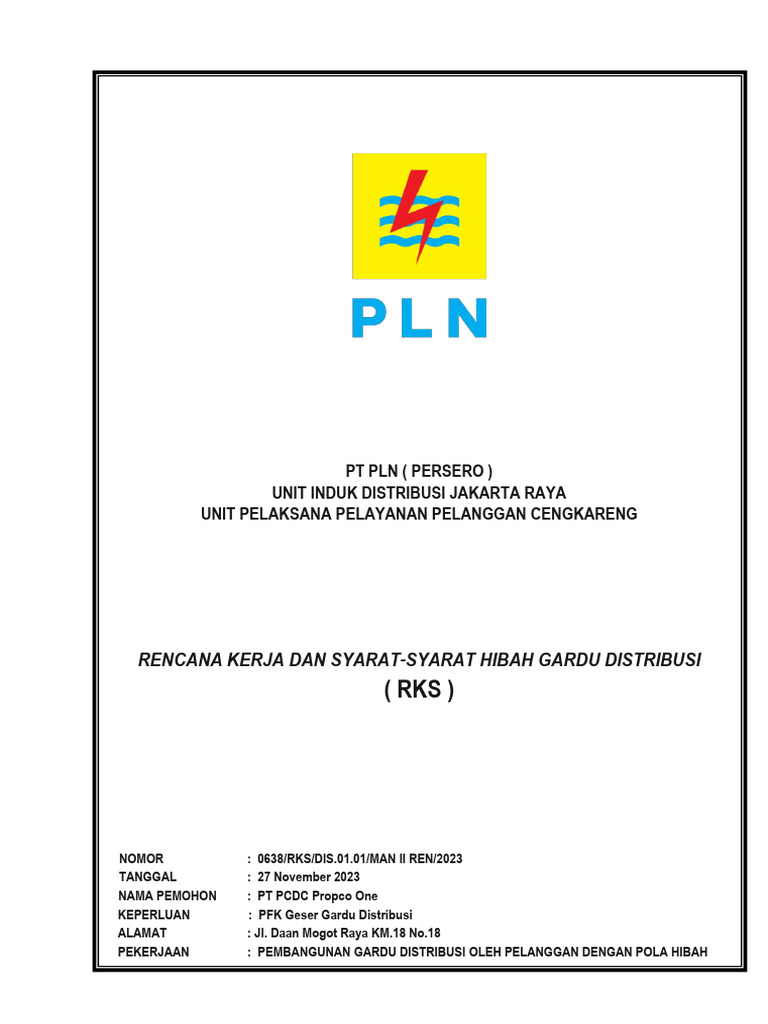 Rencana Kerja Dan Syarat-Syarat Hibah Gardu Distribusi | PDF