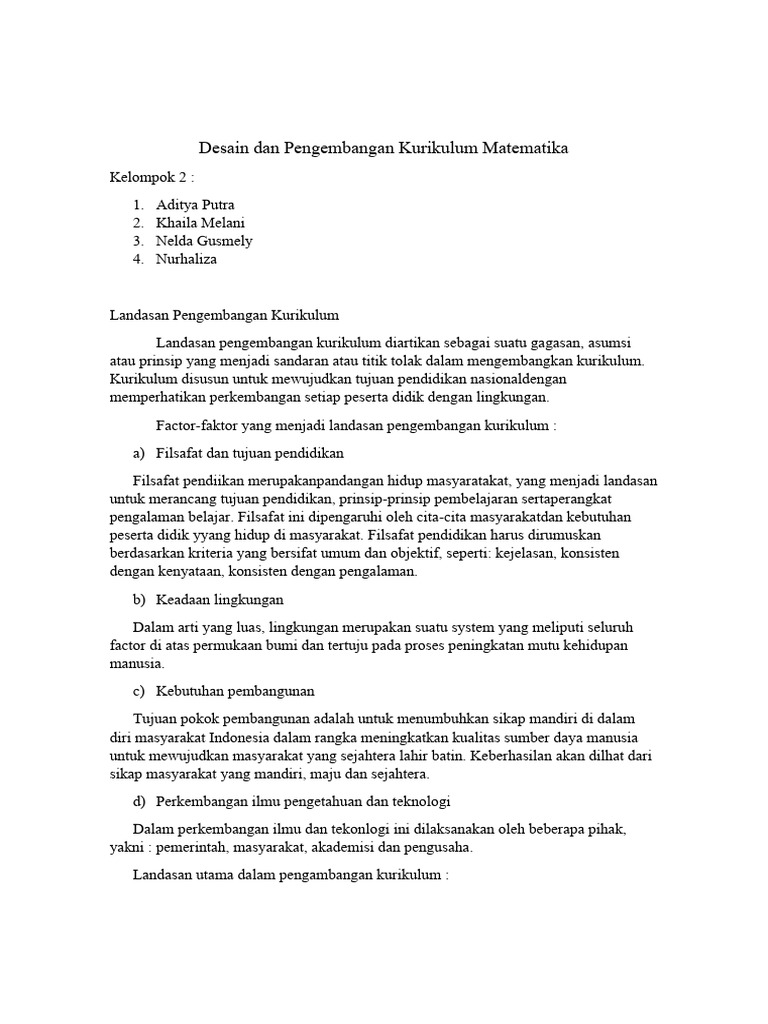 Desain Dan Pengembangan Kurikulum Matematika | PDF | Karier & Perkembangan | Sains & Matematika