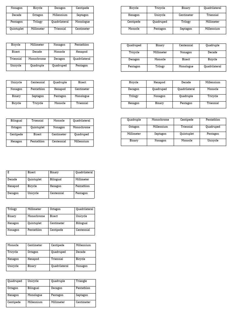 Grade 6 Bingo Cards For Number Prefixes 36 Cards and Caller | Download ...