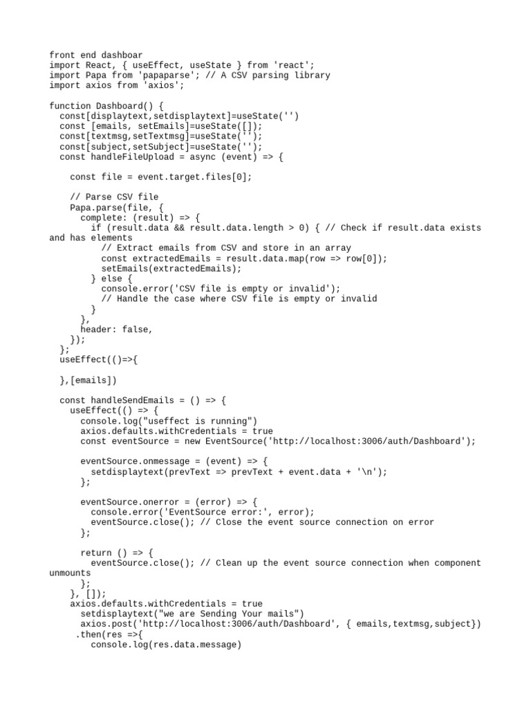 Front End Dashboar | PDF | Comma Separated Values | Computing