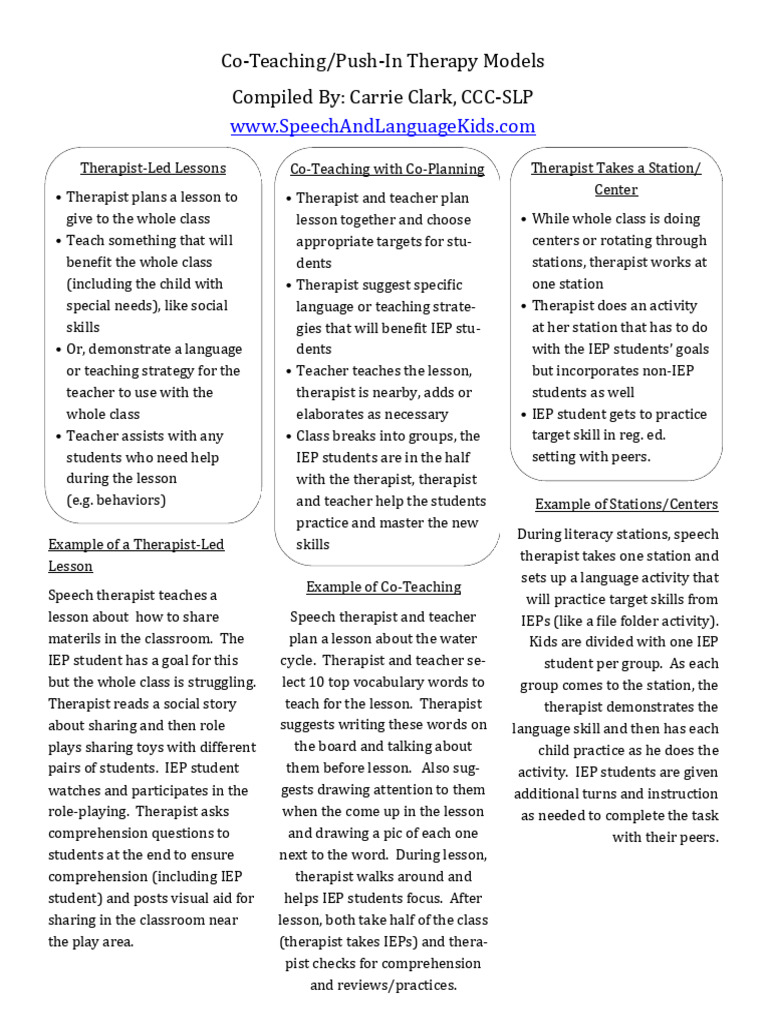 Co-Teaching Models for Speech Therapy | PDF | Individualized Education ...
