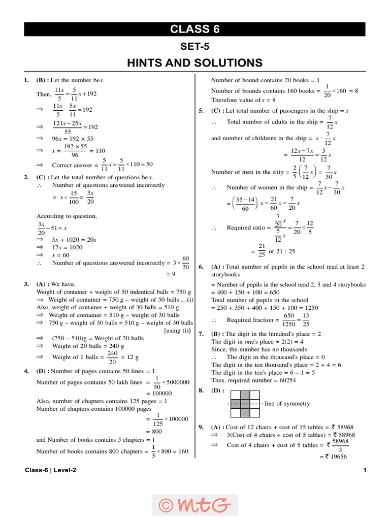 Imo Level2 Solution Class 6 Set 5 | PDF | Area | Length