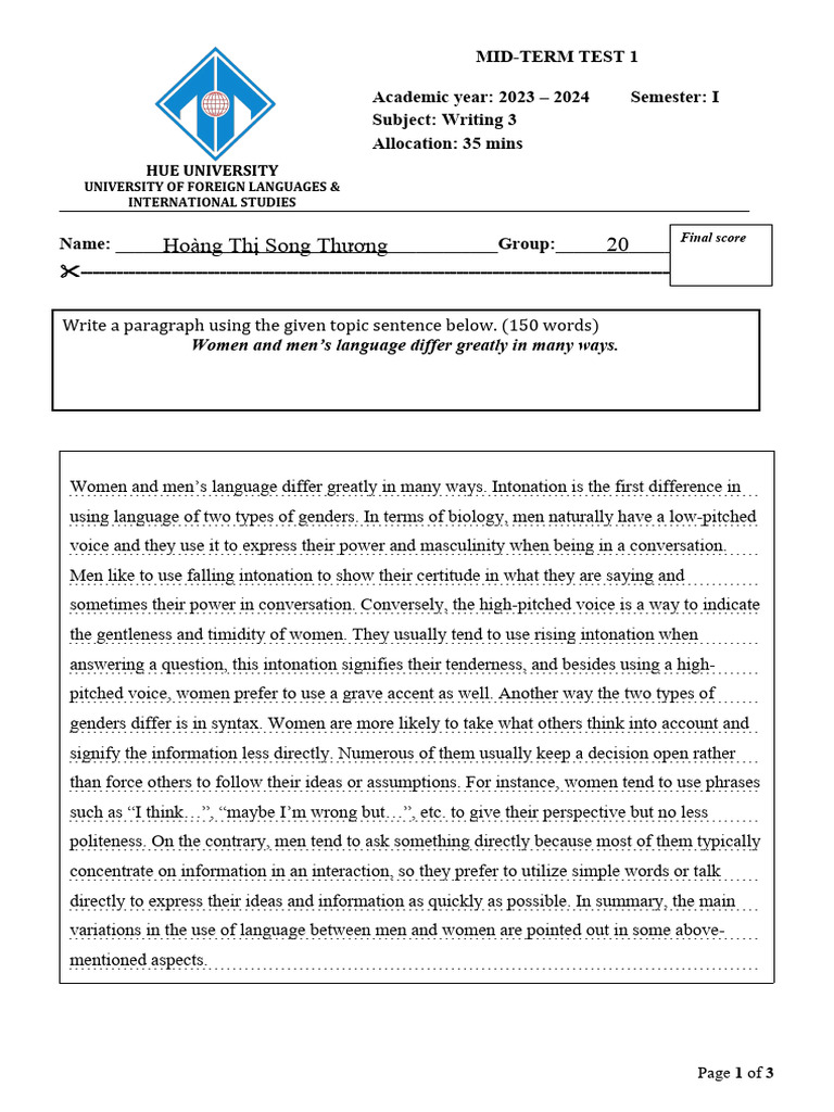 Writing Midterm Test 1 - Form | PDF | Linguistics | Grammar