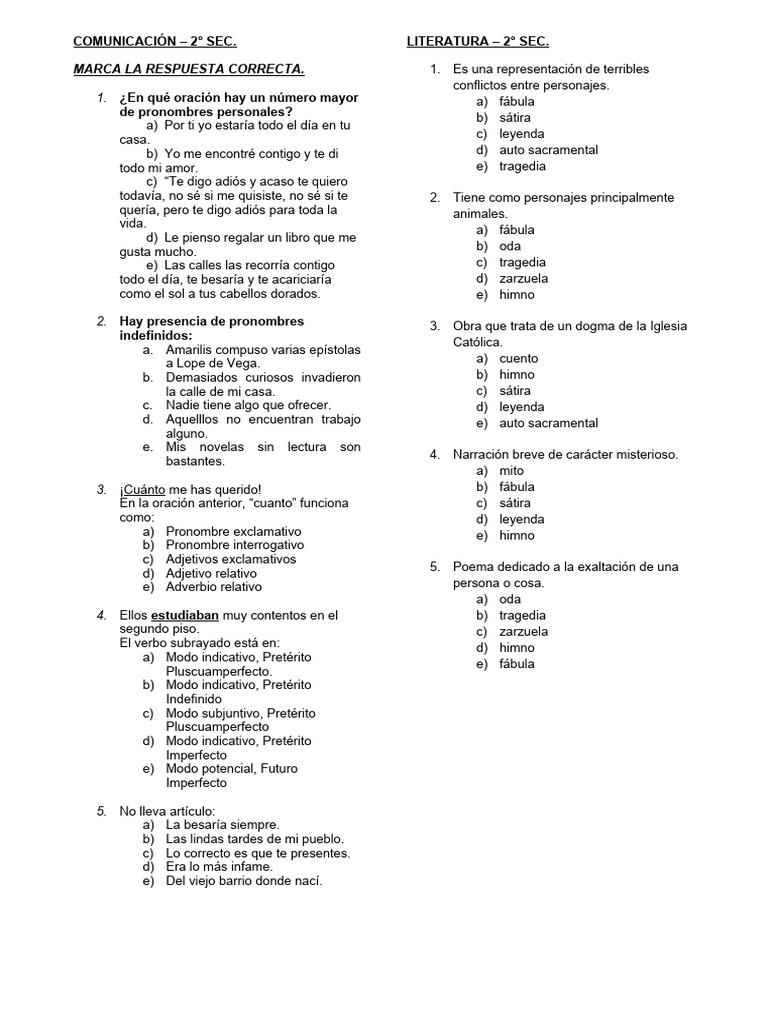 Simulacro de Comunicación - 2° Sec | PDF