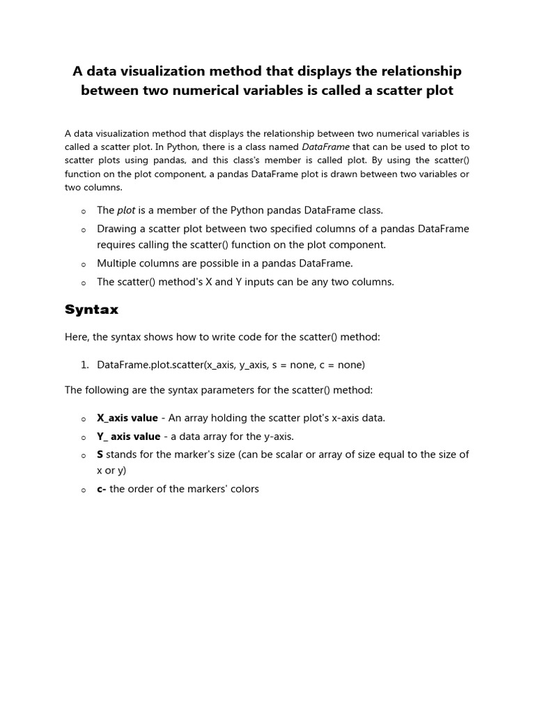 Scatter() plot pandas in Python | PDF | Scatter Plot | Cartesian ... Scatter() plot pandas in Python | PDF | Scatter Plot | Cartesian ...