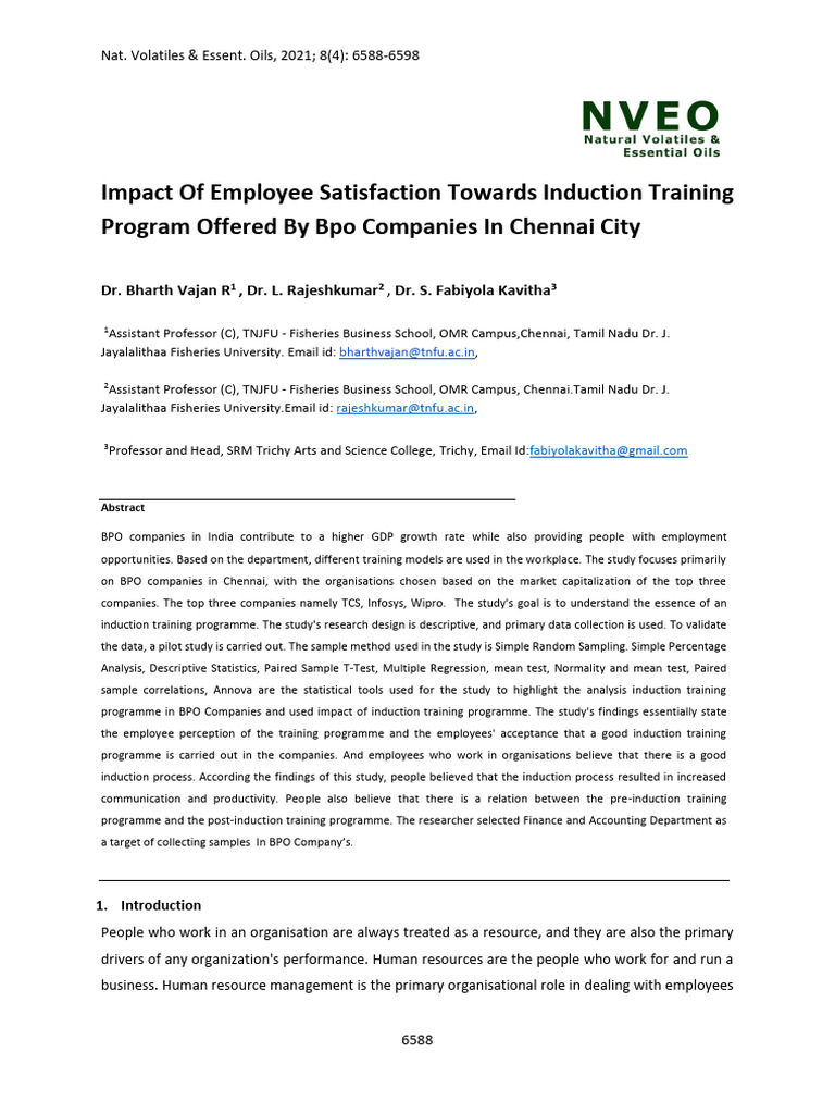 Impact of Employee Satisfaction Towards Induction Training Program Offered by Bpo Companies in ...