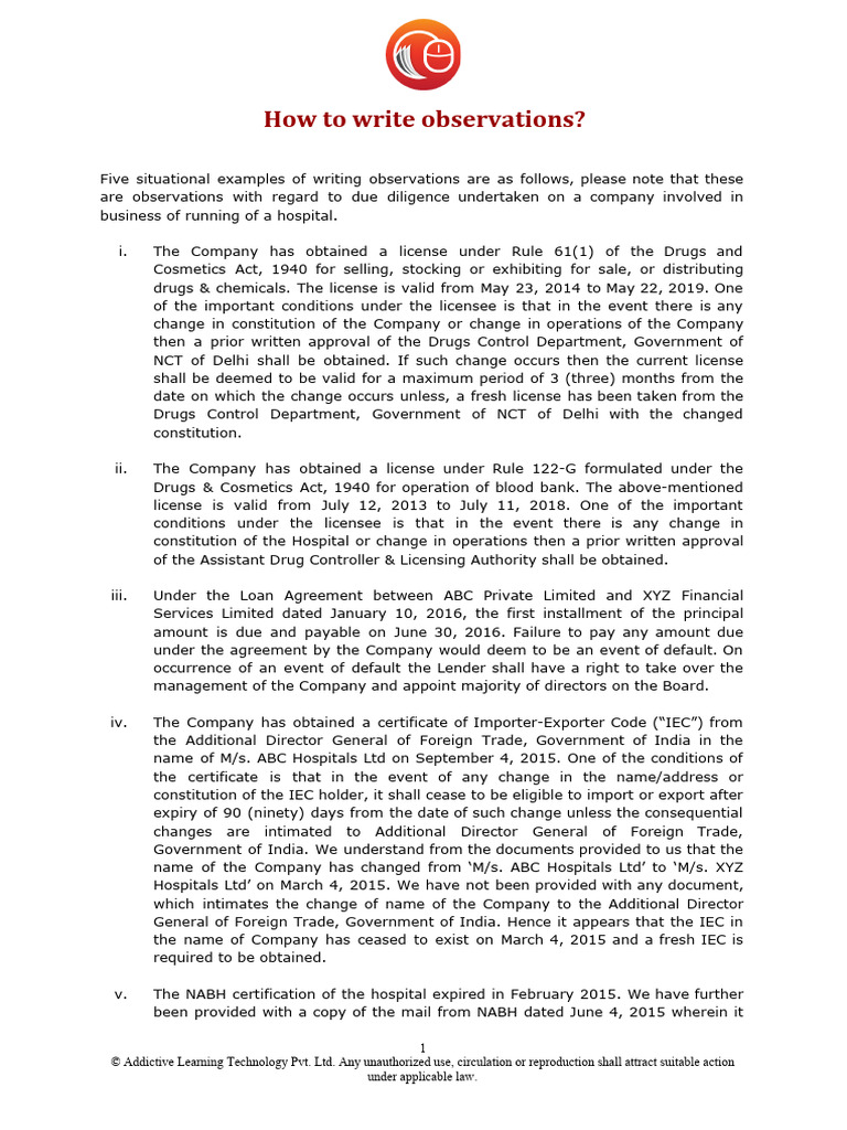 How To Write Observations | Download Free PDF | License | Business Law