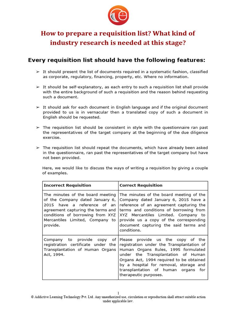 How To Prepare A Requisition List | PDF | Mergers And Acquisitions ...