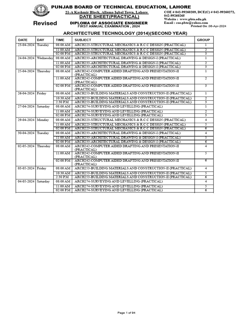 Practical Datesheet Dae 2nd Year 2024 Pdf Electronics