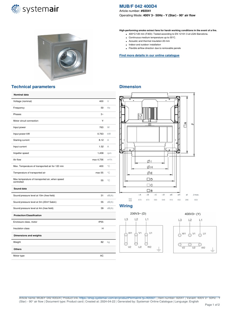 Systemair MUB - F 042 400D4 | PDF | Alternating Current | Electric Power