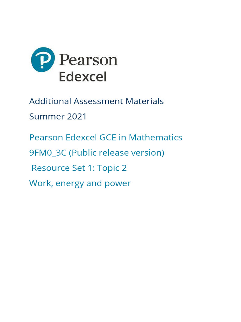 9FM0 3C Topic2 Work, Energy, Power Question | PDF | Force | Acceleration