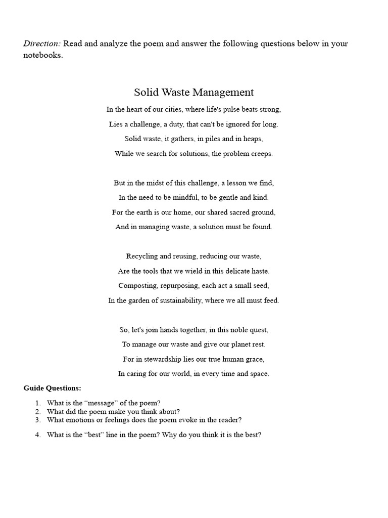 Solid Waste Management Poem | PDF | Language Arts & Discipline | Home ...