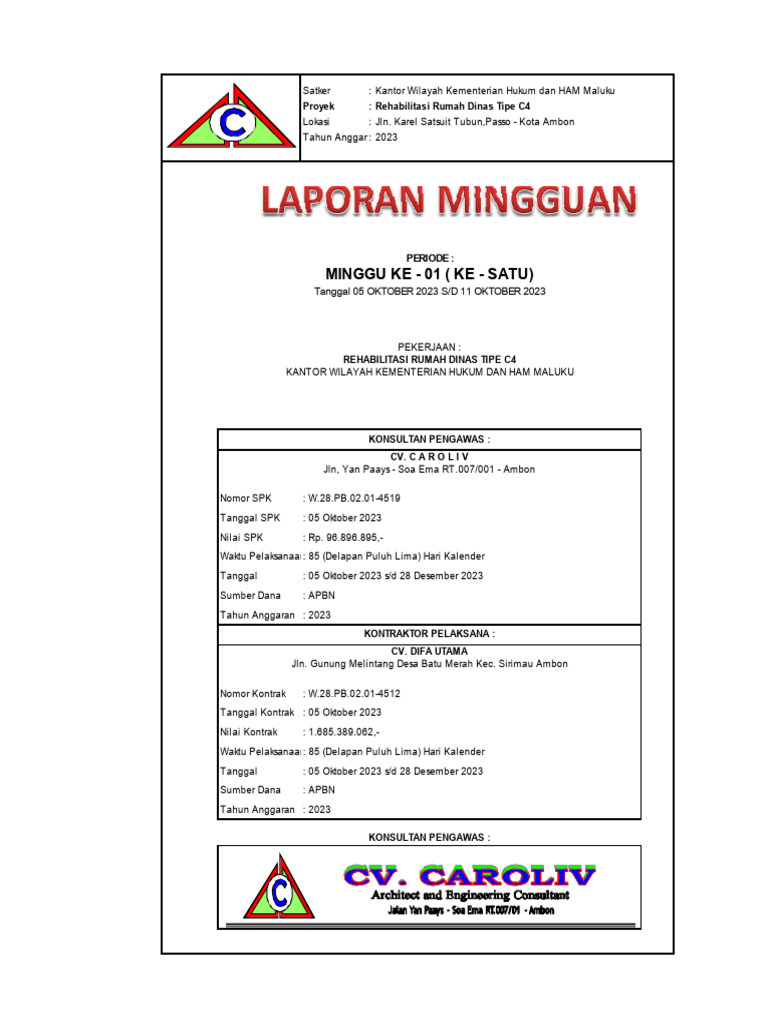 Progres Minggu Ke-01 Rumah Dinas Tipe C4 | PDF