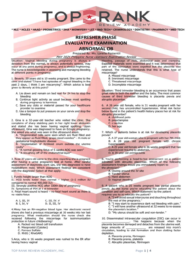 Evaluative Examination Abnormal Ob Ms Lorelie Poemntil SC - 1600 - PDF - Gdrive.vip | PDF