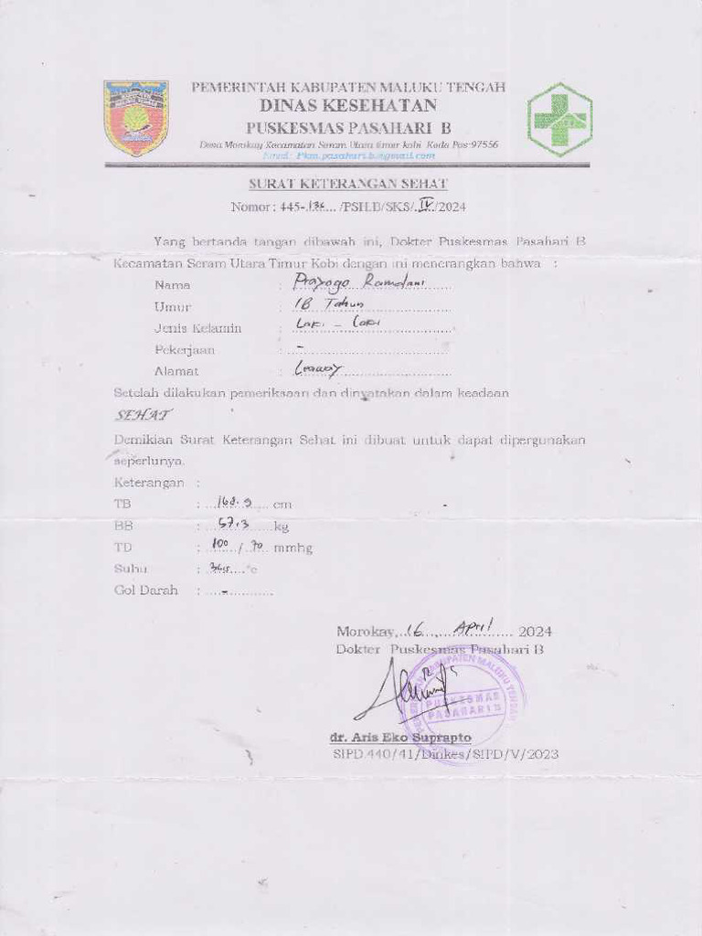 Surat Keterangan Sehat | PDF