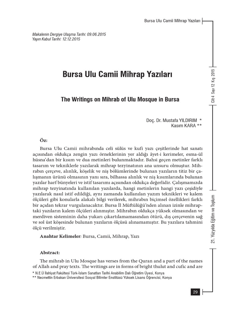 Bursa Ulu Camii Mihrap Yaz Lar (#355903) - 367619 | PDF