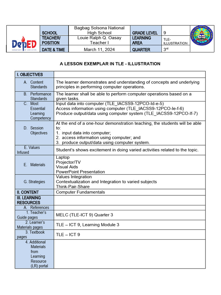 LESSON EXEMPLAR G9-3rd | PDF | Cognitive Science | Human Communication
