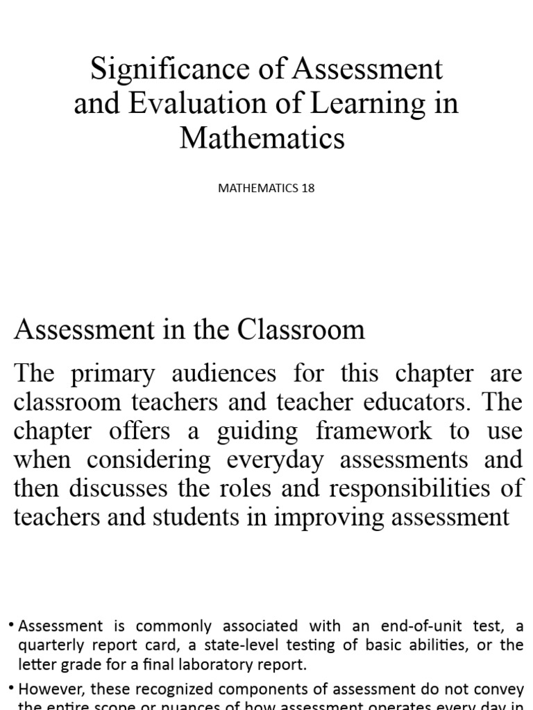 Significance of Assessment and Evaluation of Learning In | PDF ...